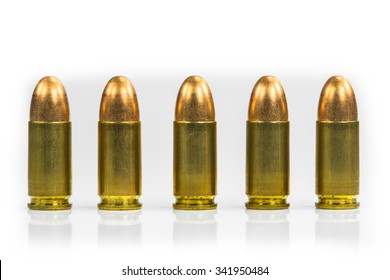 Five Yellow Brass Ammo Bullets Isolated Stock Photo 1863368260 ...