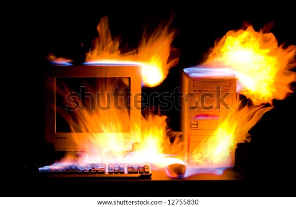 Burning Computer Stock Photo 12755830 | Shutterstock