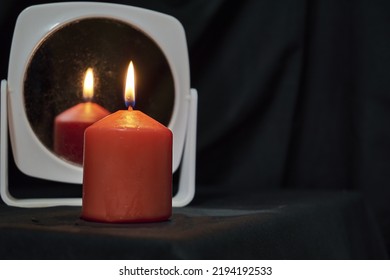 Burning Red Candle Reflection Mirror On Stock Photo 2194192533 ...