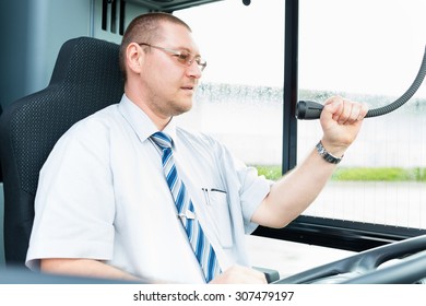 Bus Driver Making Announcement Using Microphone Stock Photo 307479197 ...