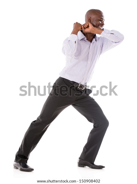 Business Man Pulling Something Imaginary Isolated Stock Photo (Edit Now ...