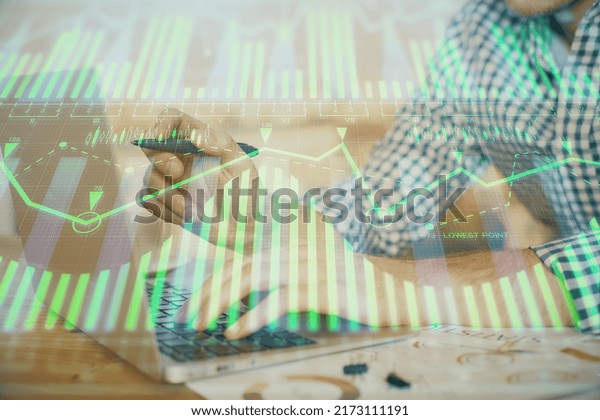Businessman Computer Background Technology Theme Hologram Stock Photo ...