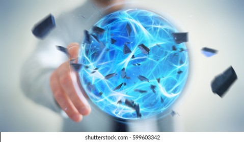 Businessman Creating Exploding Blue Power Ball Stock Photo 599603342 ...