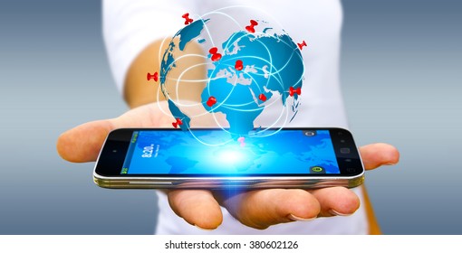 Businessman Digital World Map Pins Floating Stock Photo 380602126 ... Businessman Digital World Map Pins Floating Stock Photo 380602126 ...