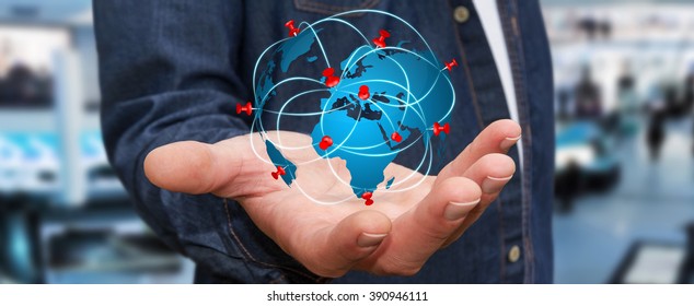 Businessman Digital World Map Pins Floating Stock Photo 390946111 ... Businessman Digital World Map Pins Floating Stock Photo 390946111 ...