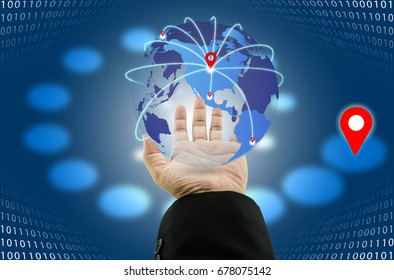 298 Technology hand point location map world travel Stock Photos ...