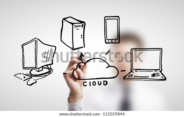 Businessman Draw Cloud Computing Diagram Stock Photo 111019844 ...
