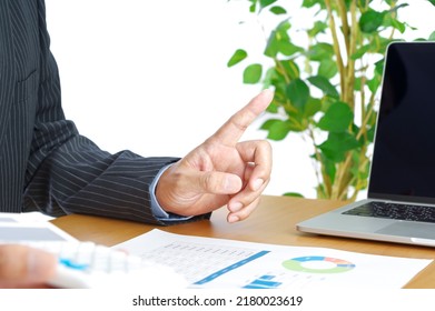 Businessman Man Explaining Using Graph Materials Stock Photo 2180023619 ...