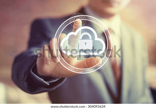 Businessman Push Virtual Button Web Cloud Stock Photo 304093634 ...