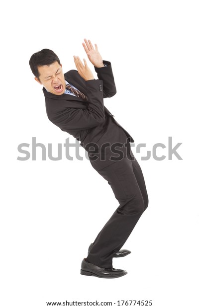 Businessman Scared Expression Bend Down Stock Photo 176774525 ...