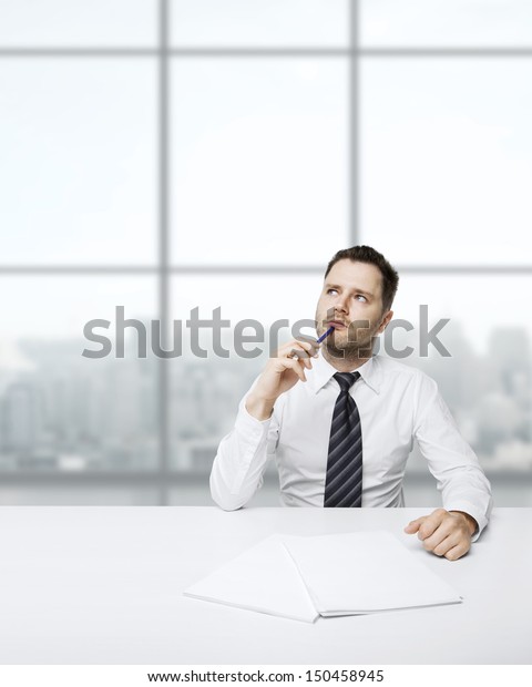 Businessman Thinking Sitting Table Stock Photo (Edit Now) 150458945