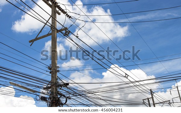 Cable Clutter Blue Sky Clouds Telephone Stock Photo 456004231 ...