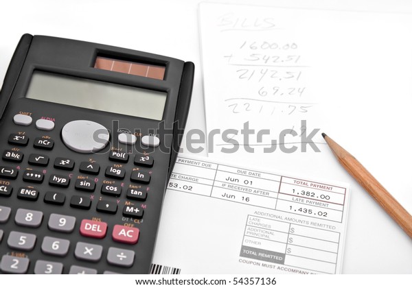 Calculator Papers Adding Monthly Bills Isolated Stock Photo (Edit Now ...