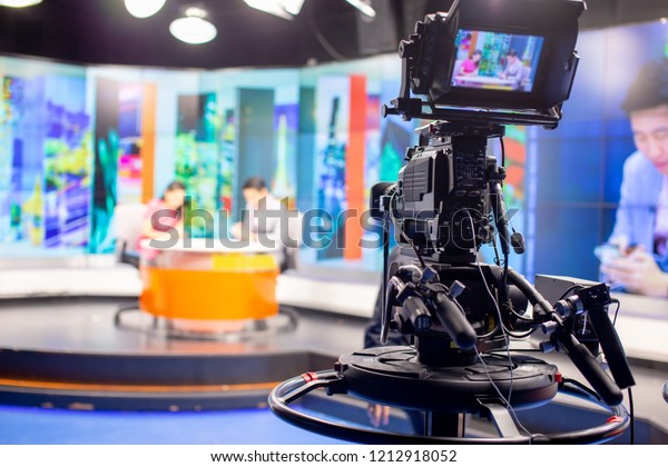 Camera Studio Broadcasting Journalists Reading Newsblur Stock Photo ...