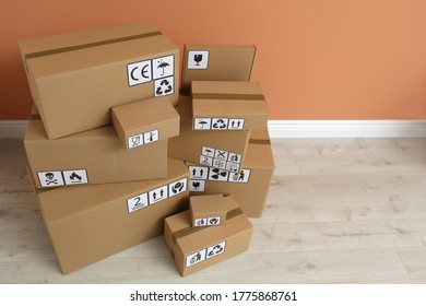 Cardboard Boxes Different Packaging Symbols On Stock Photo 1775868761 ...