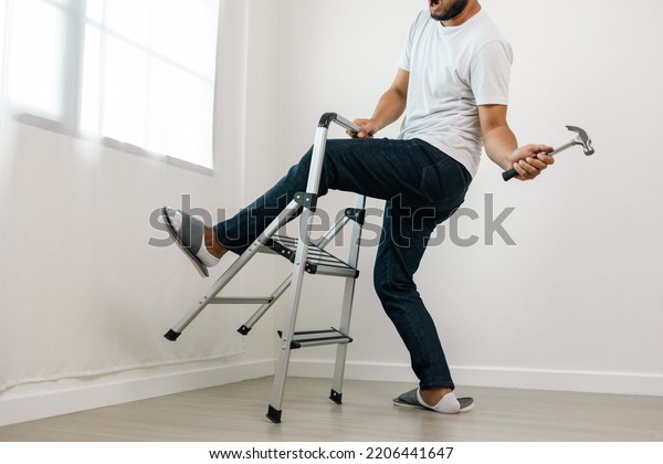 Carpenter Falling Down Ladder Head Hit Stock Photo 2206441647 ...