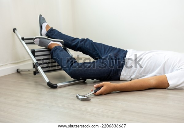 Carpenter Falling Down Ladder Head Hit Stock Photo 2206836667 ...