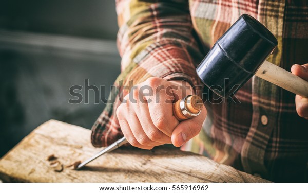 Carpenter Working Chisel On Work Bench Stock Photo 565916962 | Shutterstock