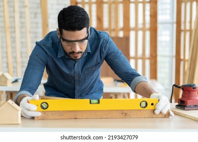 Carpenter Working Using Precision Level Measure Stock Photo 2193427079 ...