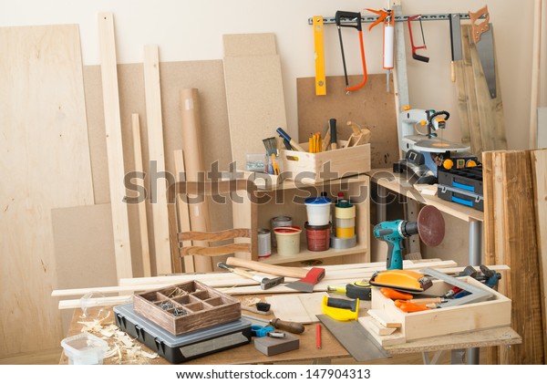 Carpentry Workshop Tools Supplies Stock Photo (Edit Now) 147904313