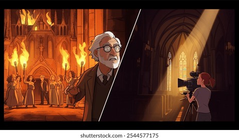 Cartoon Depicting Split Screen Image On AI-generated image 2544847943 ...