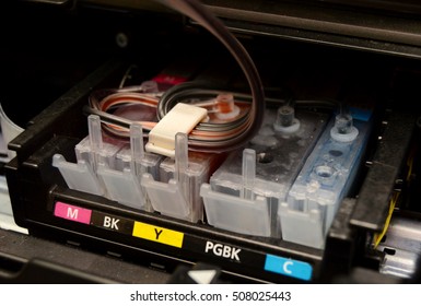 Cartridges Inkjet Printer Installed Continuous Ink Stock Photo ...
