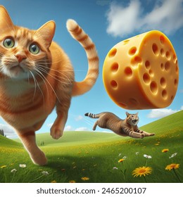 Cat Attack Mice On Yellow Cheese AI-generated image 2424384811 ...