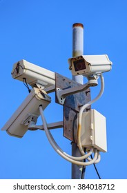 Closeup Double Security Cctv Camera Under Stock Photo (Edit Now) 1417514081
