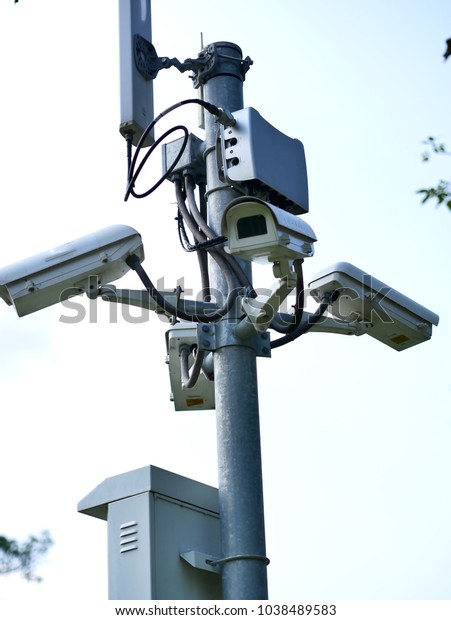 Cctv Cameras Installed Posts Capture Events Stock Photo (Edit Now ...