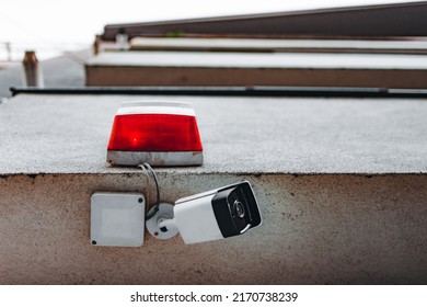 Cctv Security Camera Mounted Underneath Warning Stock Photo 2170738239 ...