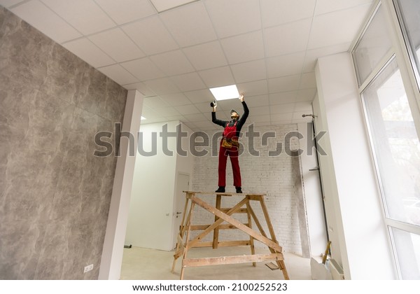 Ceiling Installation Expert Technicians Room That Stock Photo ...