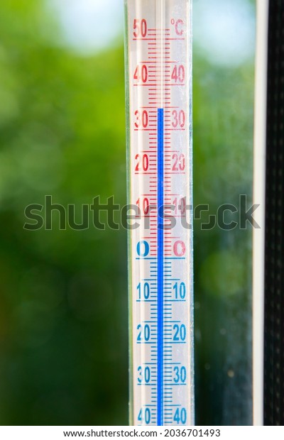 Celsius Thermometer On Window Frame Shows Stock Photo 2036701493 ...