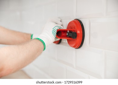 Ceramic Tile Chamfer Hands Process Laying Stock Photo 1729516399 ...