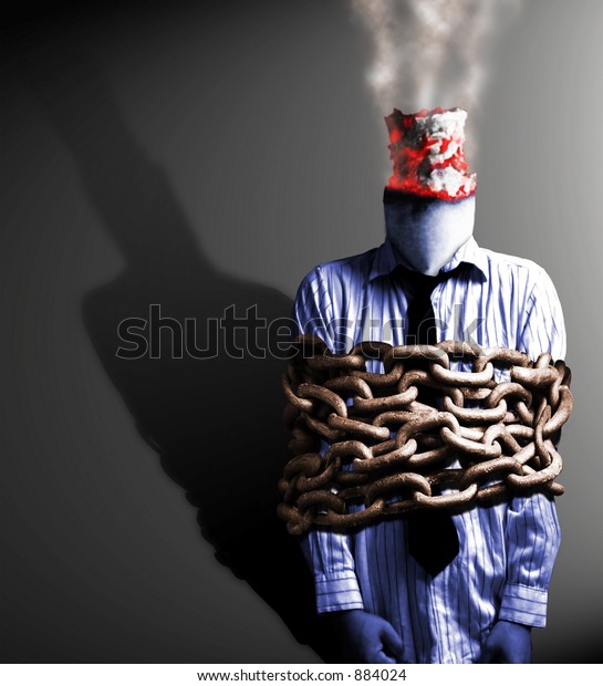 Стоковая фотография 884024: Chained Man Cigarette Head Symbolizing ...