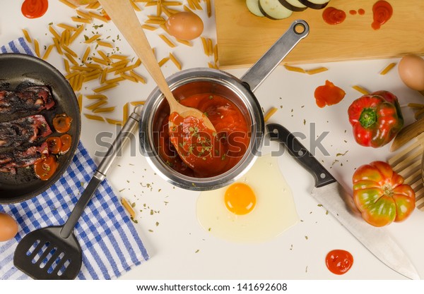 Chaotic Kitchen Table Left By Some Stock Photo (Edit Now) 141692608