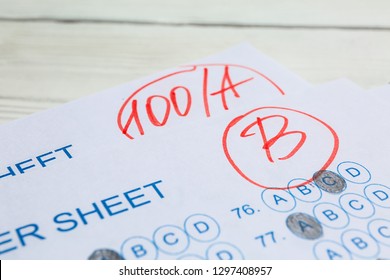 Checked Answer Sheets Closeup Concept Passing Stock Photo 1297408957 ...