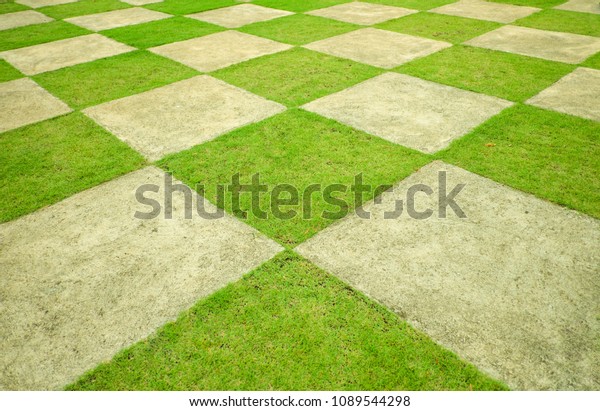 Checkered Pattern Green Grass White Concrete Stock Photo (Edit Now ...
