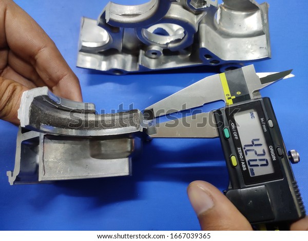 Checking Dimensions Vernier Caliper Casting Component Stock Photo ...