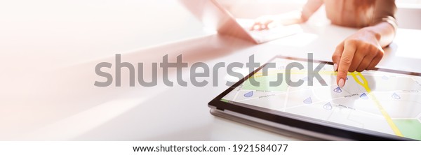 Checking Online Gps Location Map On Stock Photo (Edit Now) 1921584077