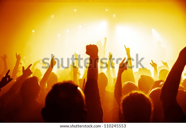 Cheering Crowd Front Bright Stage Lights Stock Photo 110245553 ...