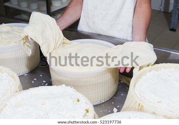 Cheesemaker Preparing Fresh Cheese Divide Into Stock Photo 523197736 ...