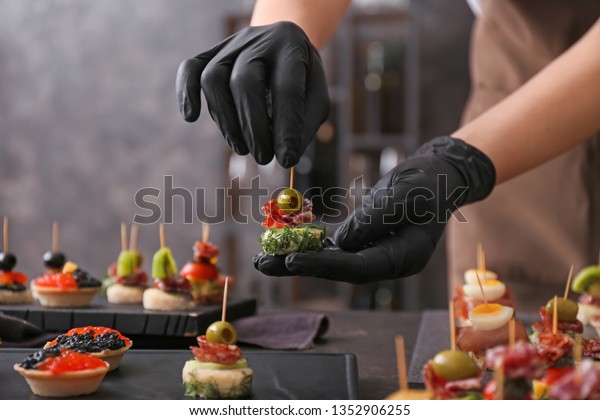 Chef Preparing Tasty Canapes Serving Stock Photo 1352906255 | Shutterstock