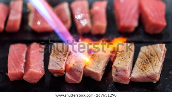 Chef Using Torch Burn On Tuna Stock Photo 269631290 | Shutterstock