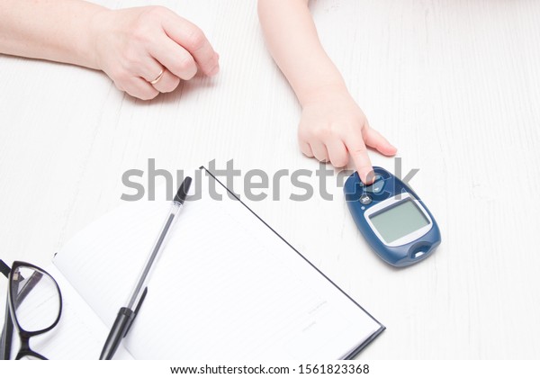 Child Hand Presses Glucometer Button Children Stock Photo 1561823368 ...