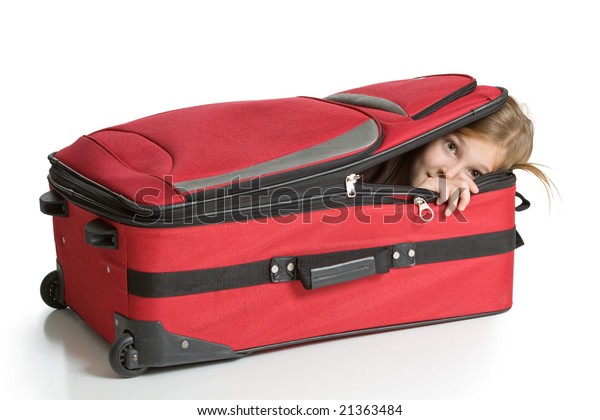 Child Hiding Inside Red Suitcase Isolated Stock Photo (Edit Now) 21363484