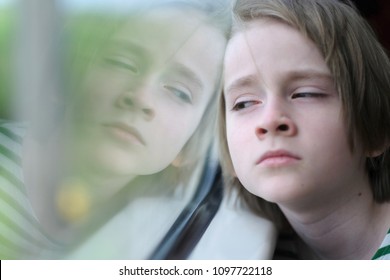 Child Leaned Against Glass Window Sitting Stock Photo 1215758512 ...