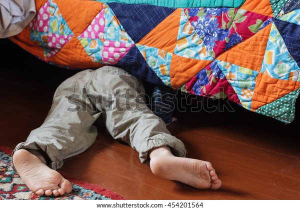Child Looking Something Under Bed Stock Photo (Edit Now) 454201564
