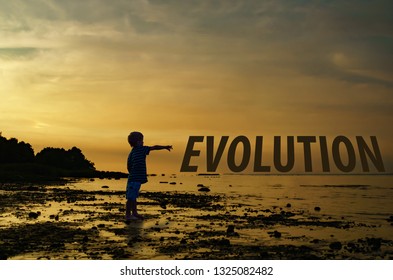 Child Points Text Evolution On Sunset Stock Photo 1325082482 | Shutterstock