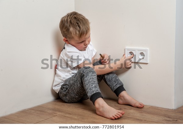 Child Put Finger Socket Dangerous Situation Stock Photo (Edit Now ...