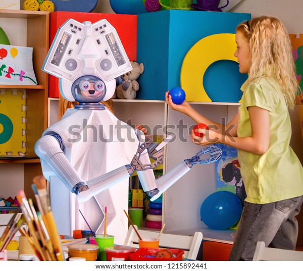 Child Training Artificial Intelligence By Robot Stock Photo 1215892441 ...